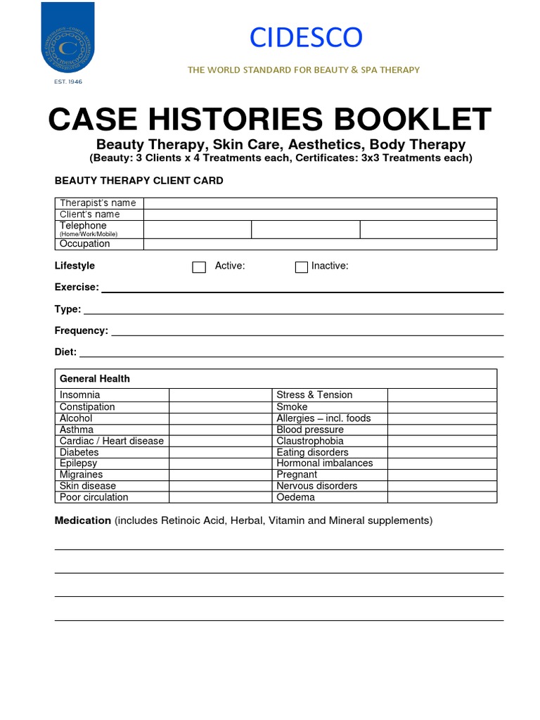 Cidesco Case Histories Booklet | PDF | Psychotherapy | Therapy
