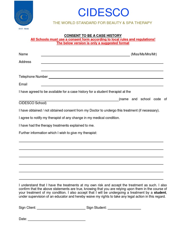 Cidesco Model Consent Form | PDF