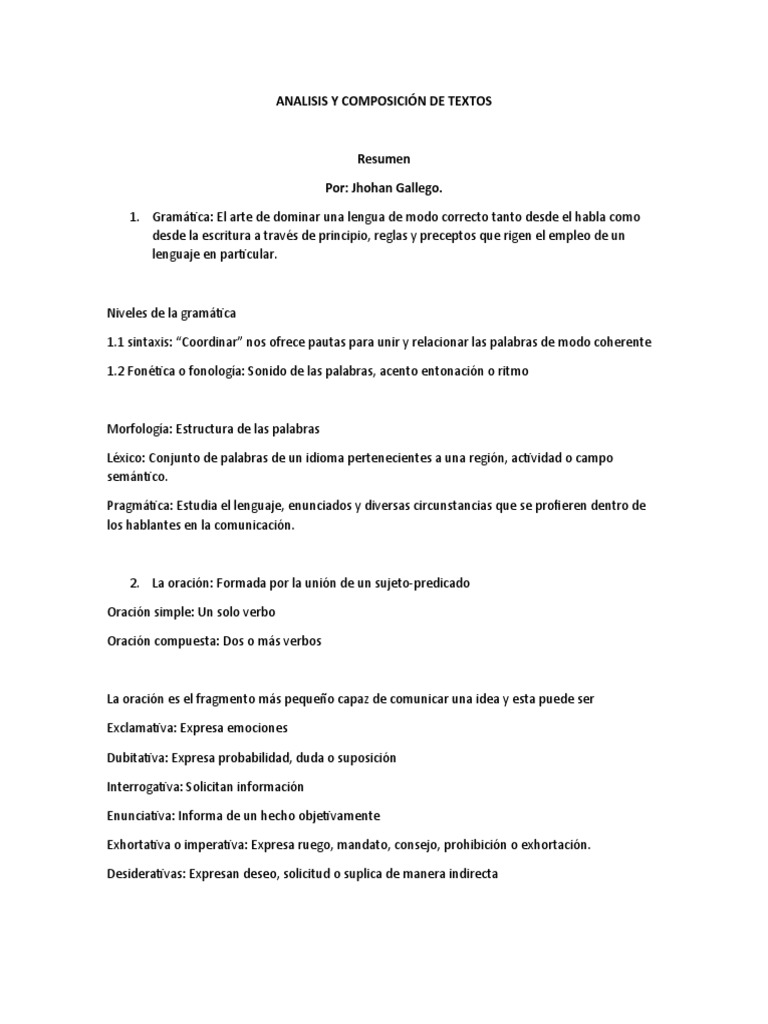 Analisis y Composición de Textos | PDF | Verbo | Oración (Lingüística)