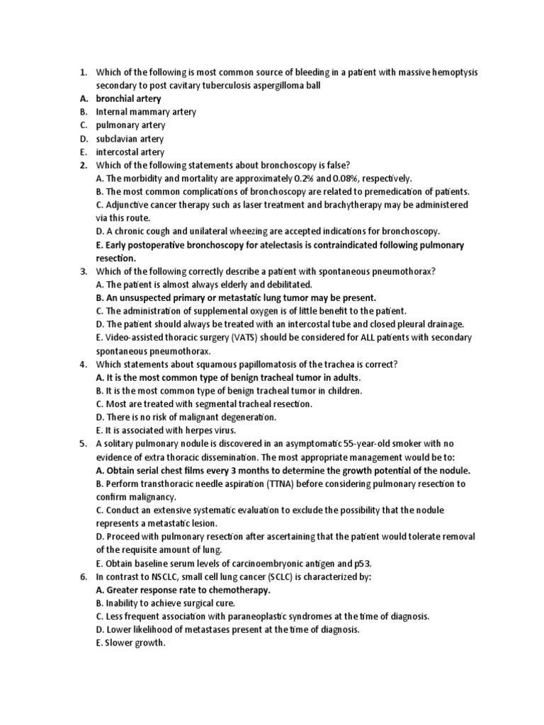 Cardiothoracic Surgery MCQ | PDF | Lung Cancer | Cancer