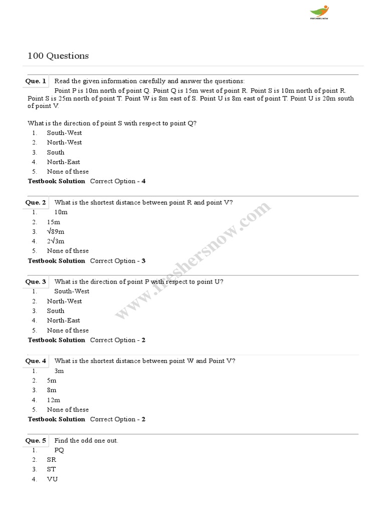 100 Questions on Directions and Logical Reasoning | PDF | Phrase | Textbook