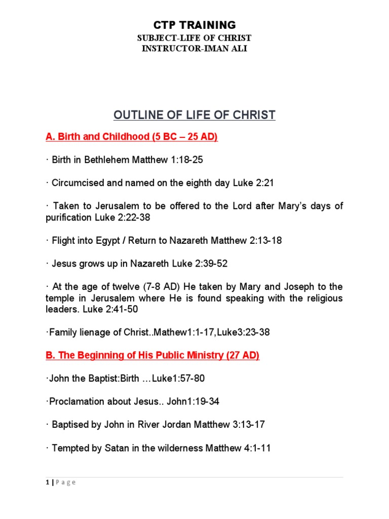 Life of Christ: Training Outline | PDF | Jesus | Gospel Of Matthew
