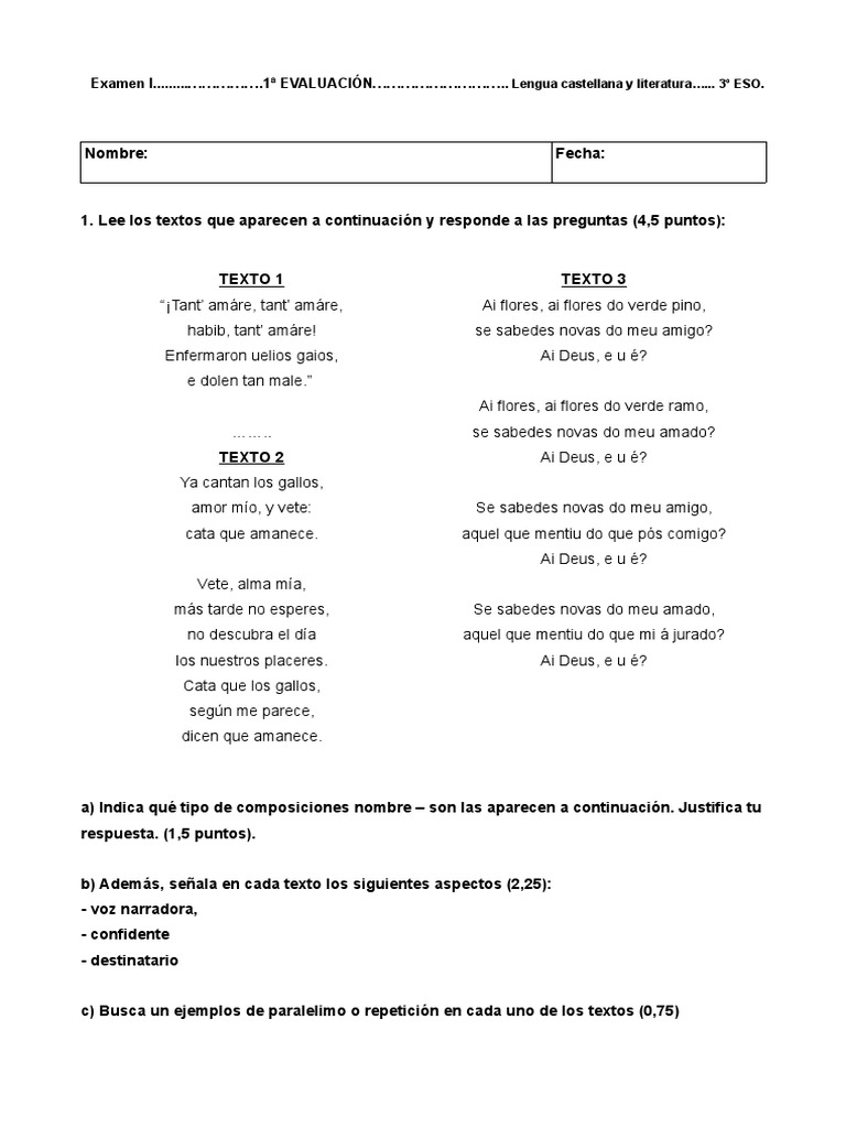 EXAMEN I 1º EVALUACIÓN 3 ESO | PDF | Idiomas | Estudios de idiomas extranjeros