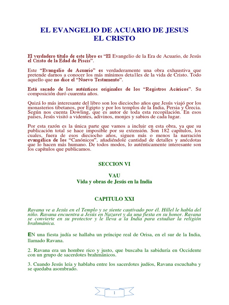 5 Evangelio ACUARIO DE JESUS | Descargar gratis PDF | Jesús | Sacerdote