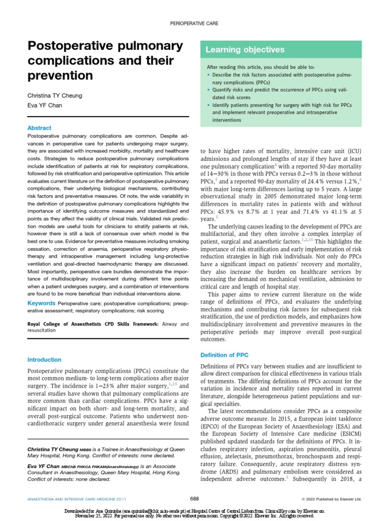 Postoperative Pulmonary Complications and Their Prevention | PDF ...