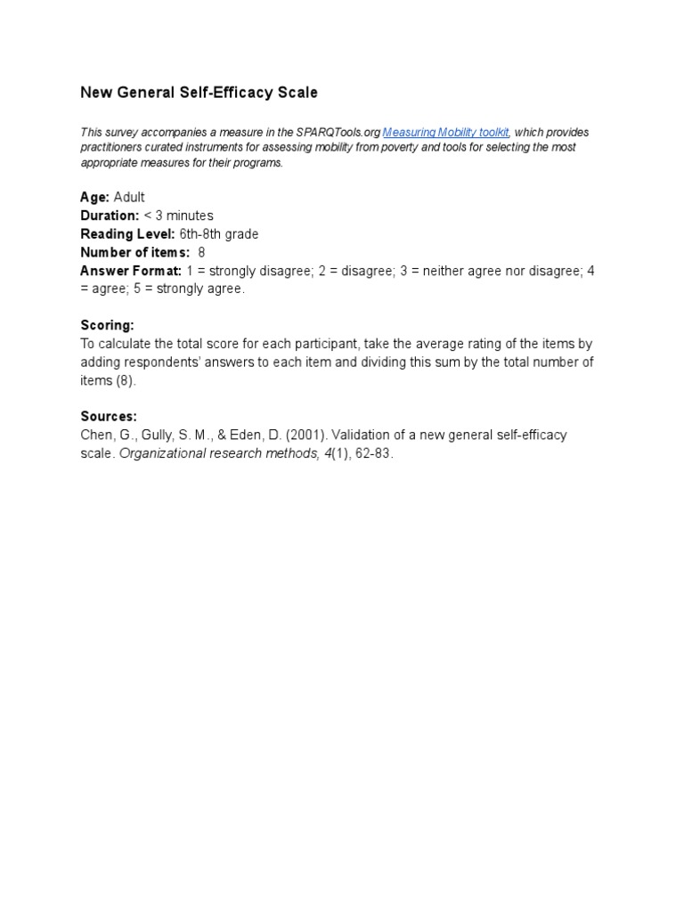 New General Self Efficacy Scale | PDF | Self Efficacy | Organizational Behavior