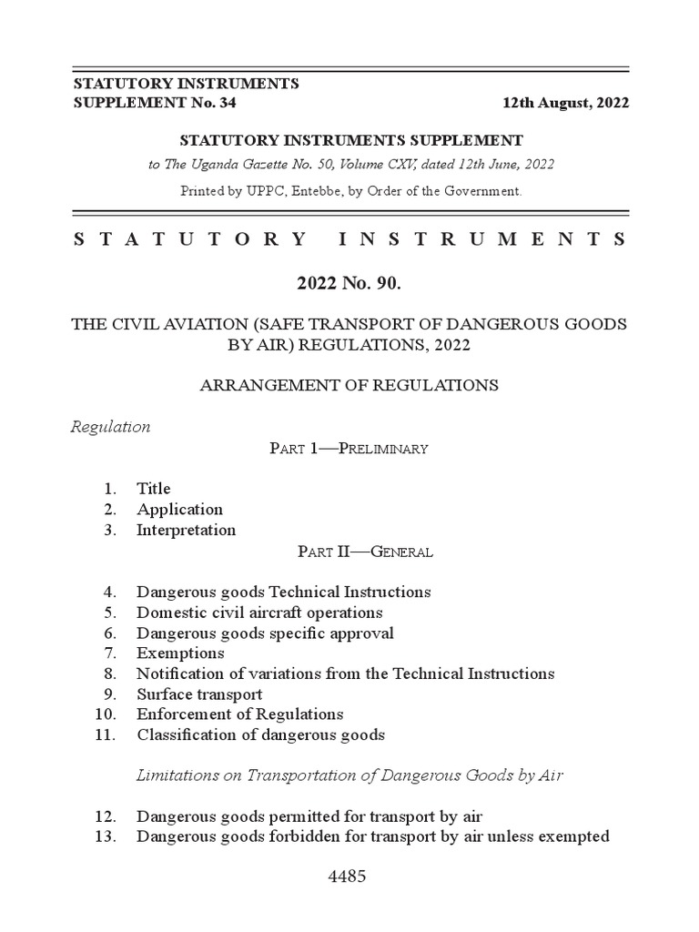 Caa (Dangerous Goods) Regulations, 2022 | PDF