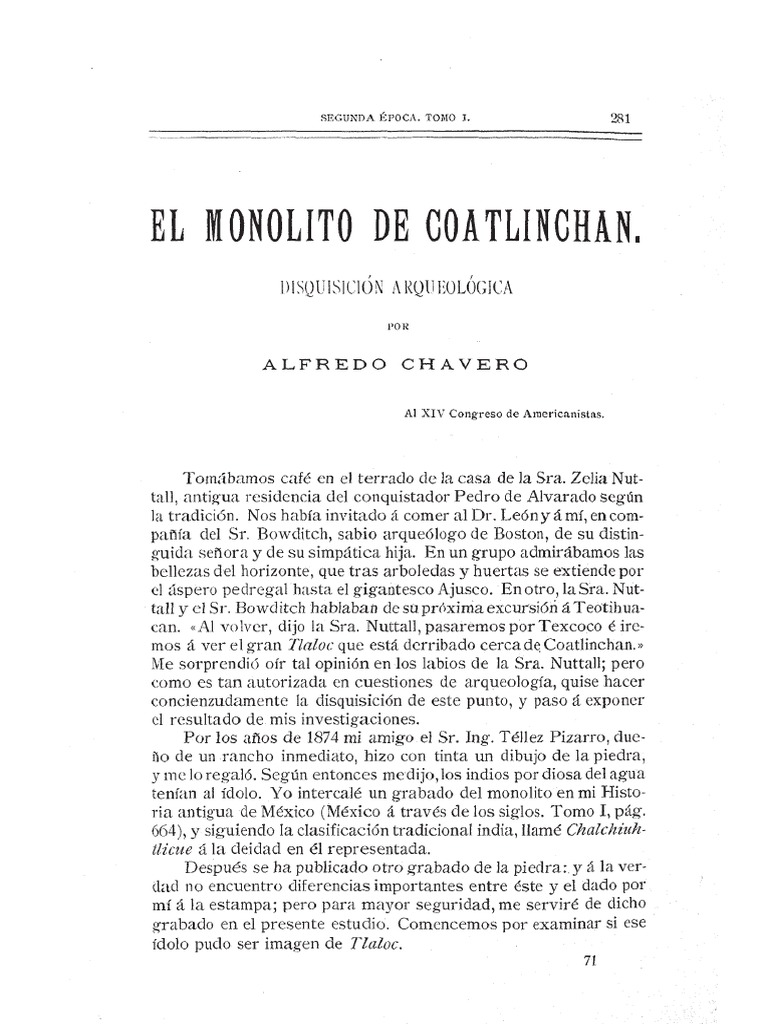 1904 - Alfredo Chavero - El Monolito de Cuatlinchan | PDF 1904 - Alfredo Chavero - El Monolito de Cuatlinchan | PDF