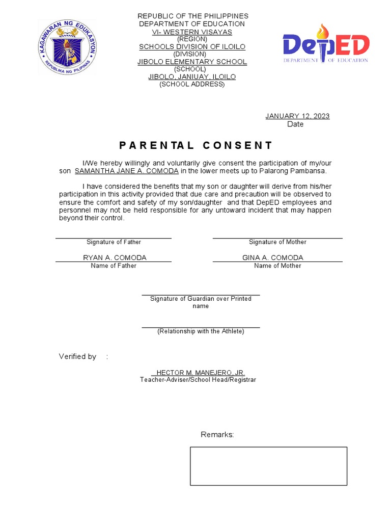 sPORTS mEET - PARENTAL CONSENT | PDF | Philippines | Social Institutions