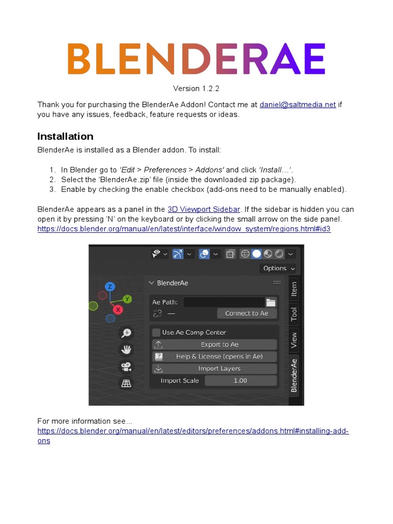 BlenderAe Installation and User Guide 1 - 2 - 2 | PDF | Blender (Software) | Computer File