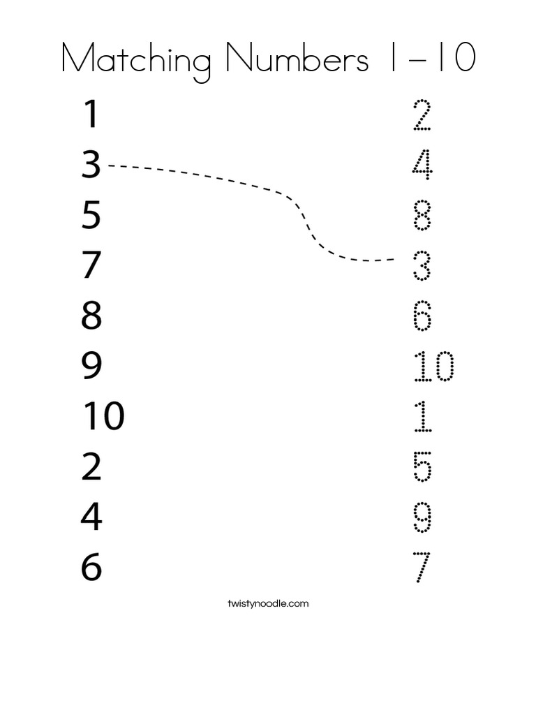 Matching Numbers 1-10 Coloring Page - Twisty Noodle | PDF