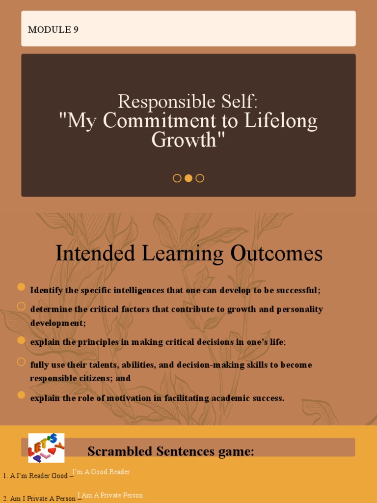 Responsible Self My Commitment To Lifelong Growth | PDF | Motivation ...
