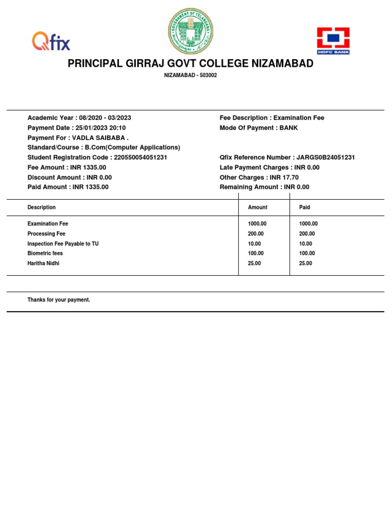 QFIX-PAYMENT-RECEIPT-Examination Fee-3 | PDF