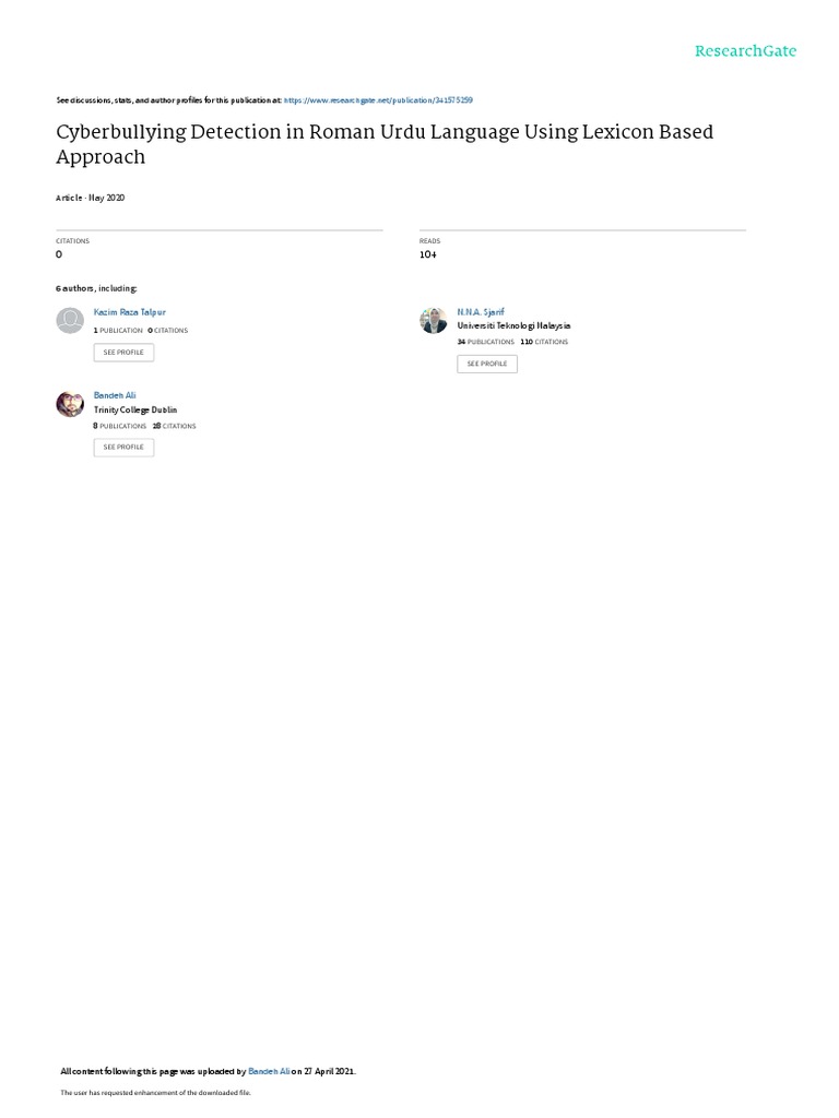 Cyberbullying Detection In Roman Urdu Language Using Lexicon Based