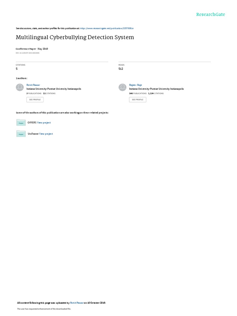 Multilingual Cyberbullying Detection System-2019 | PDF | Cyberbullying ...