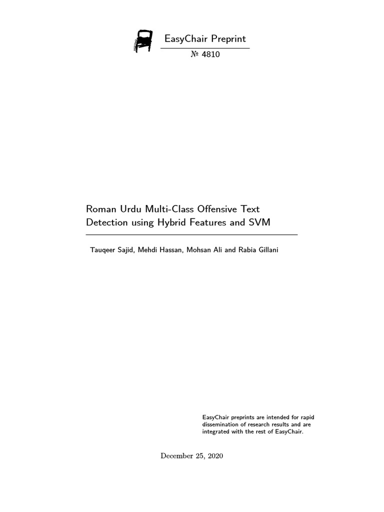 Roman Urdu Multi-Class Offensive Text Detection - 2020 | PDF | Support Vector Machine | Cross ...
