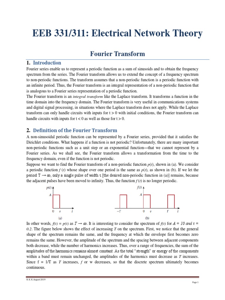 EEB 331 Lecture Notes-Fourier Transform | PDF | Fourier Transform ... EEB 331 Lecture Notes-Fourier Transform | PDF | Fourier Transform ...