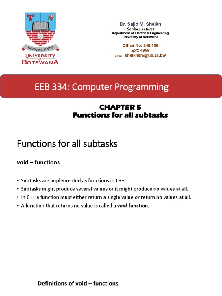 EEB 334 - Chapter 5 Final 2022 - Void Functions | PDF | Parameter (Computer Programming ...