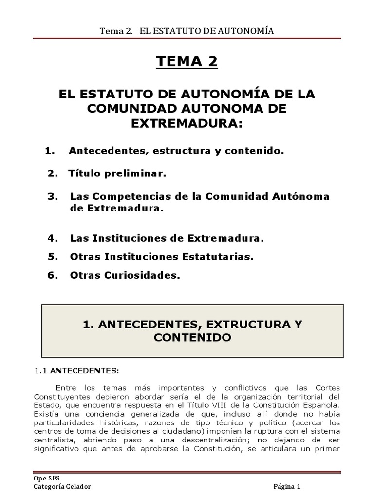 Tema 2 Estatuto Autonomia | PDF