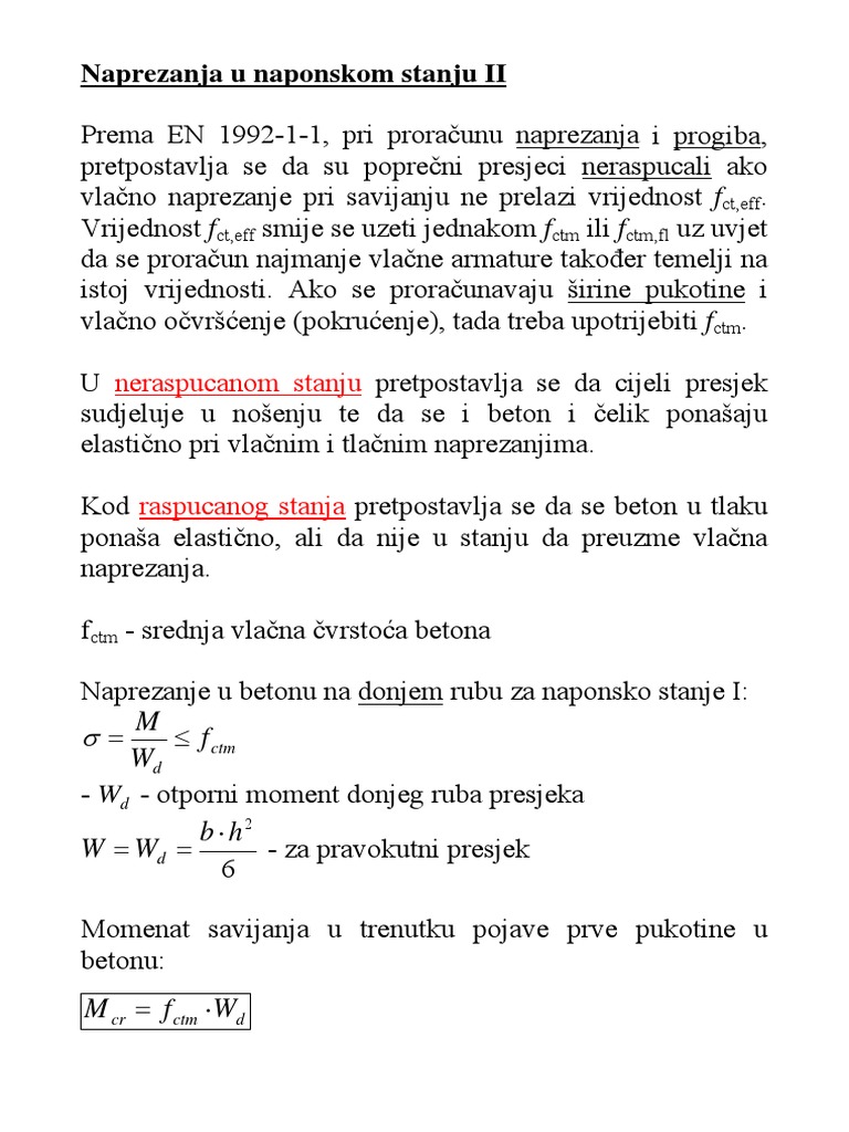 Naprezanja U Naponskom Stanju II - Beton | PDF