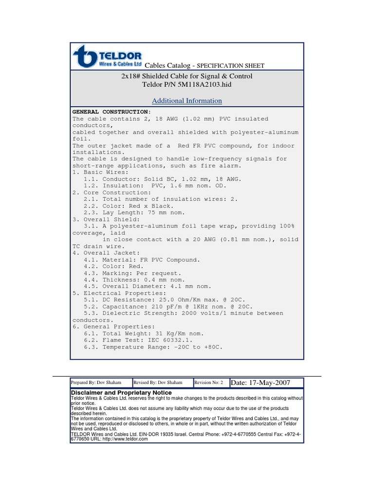 Teldor 5M118A2103 | PDF