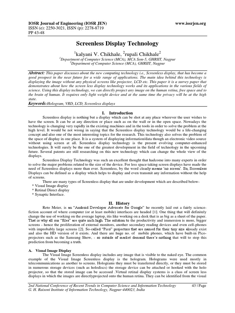 Projecting the Future: An Overview of Screenless Display Technology | PDF