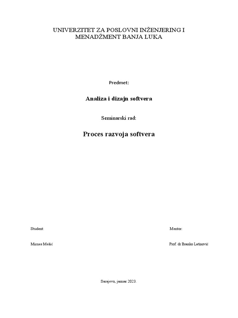 Proces Razvoja Softvera | PDF