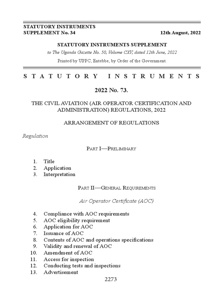 CAA (Air Operator Certification and Administration) Regulations, 2022 ...