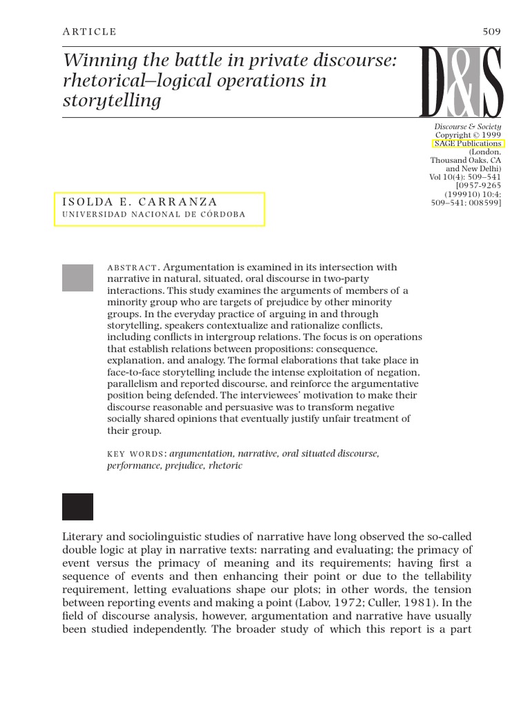 Winning The Battle in Private Discourse: Rhetorical-Logical Operations ...