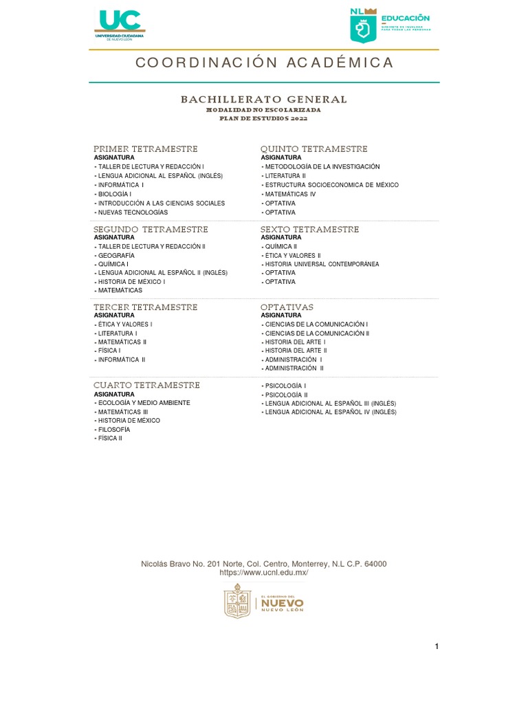 Plan de Estudios BACH UCNL | PDF