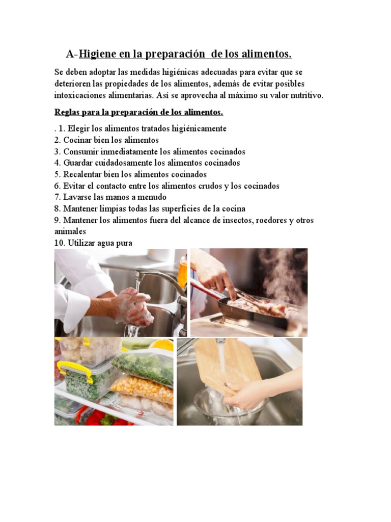 Higiene en La Preparación de Los Alimentos | PDF | Higiene | Alimentos