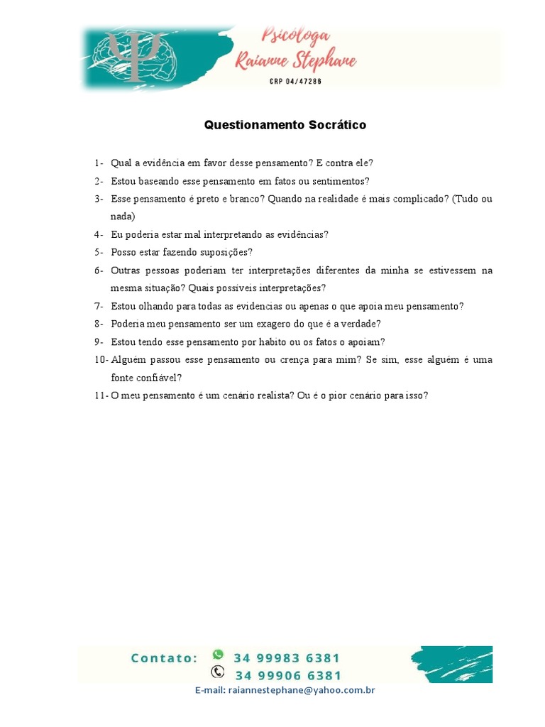 Questionamento Socrático: Reflexões Críticas | PDF | Autoajuda