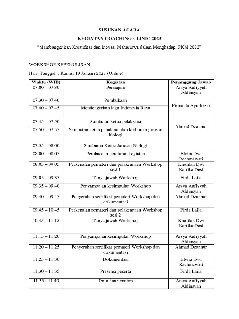 RUNDOWN ACARA COACHING CLINIC 2023 (Revisi) | PDF
