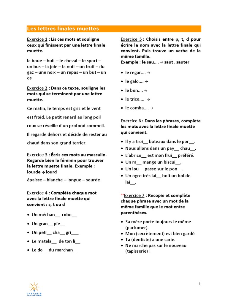 Exercice sur les Lettres Finales Muettes | PDF