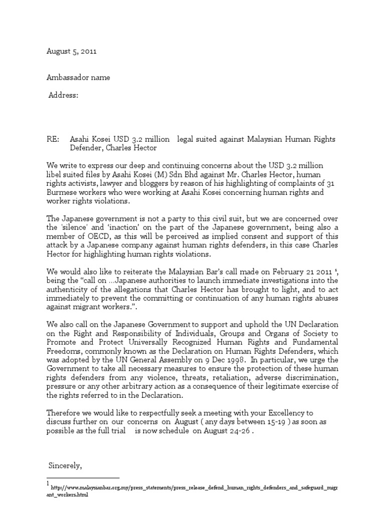 Sample Letter To Japanese Embassy August 5 | PDF