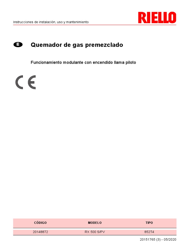 Riello Libretto Installatore RX 500 S PV 20151765 3 Es Rev2 | PDF | Cantidades fisicas ...