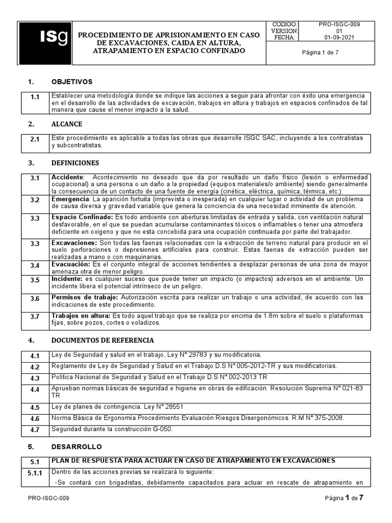 PRO-IsGC-009-Procedimiento de Rescate en Caso de Aprisionamiento en ...