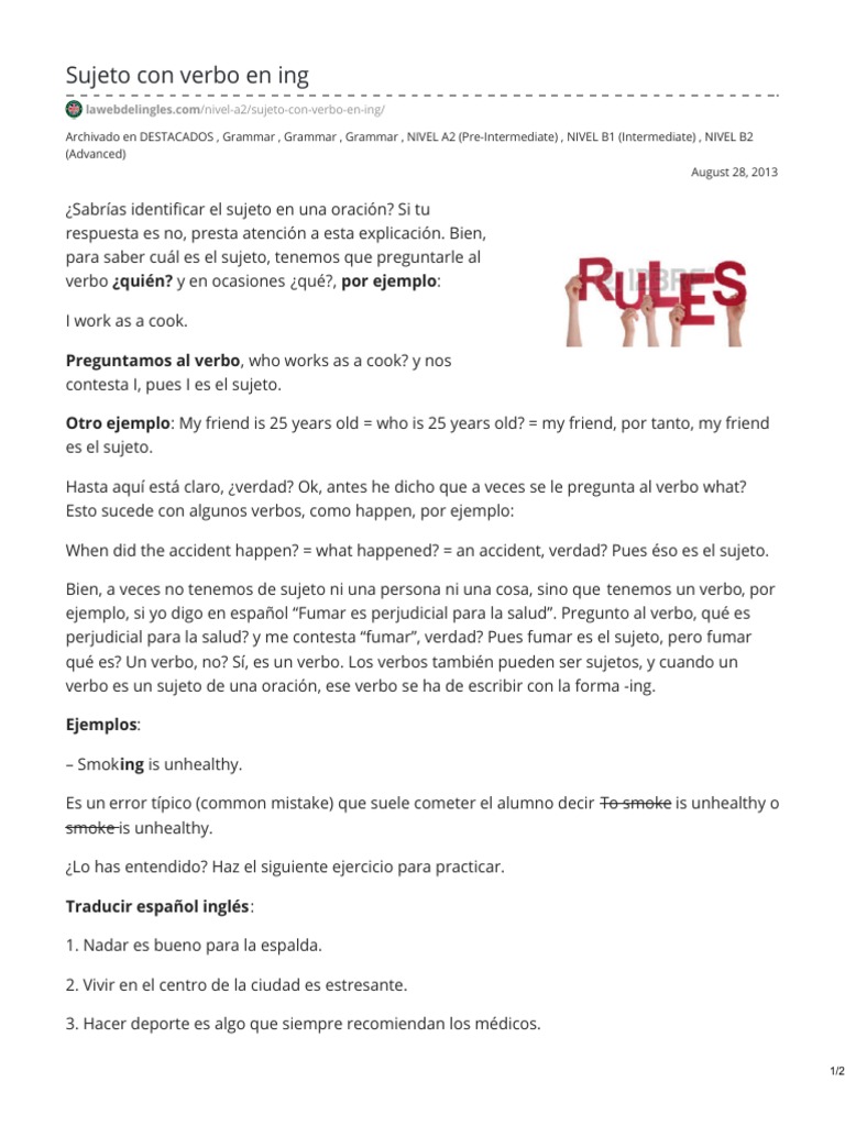 Sujeto Con Verbo en Ing | PDF | Asunto (gramática) | Ciencia cognitiva