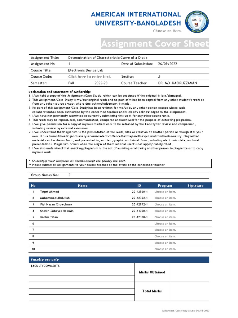 AIUB Assignment Cover Sheet-Device | PDF | Plagiarism