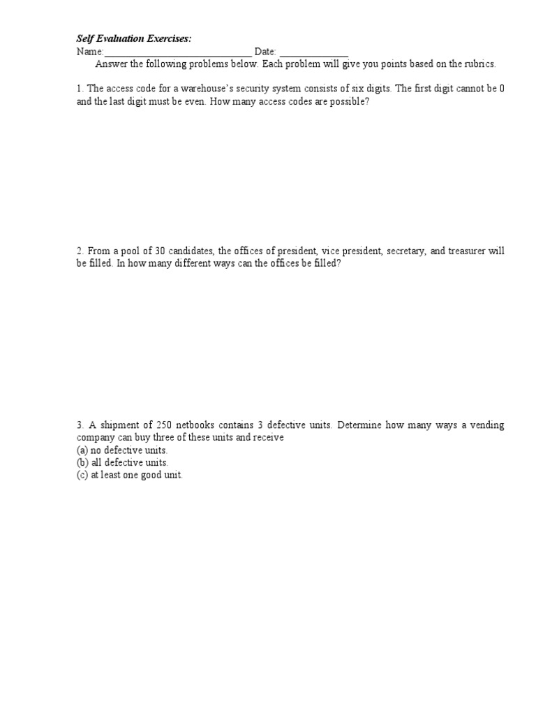 Self Evaluation Exercise 2 | PDF