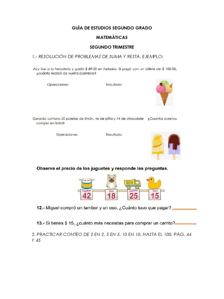 Guìa De Estudios Matematicas Segundo Grado Pdf