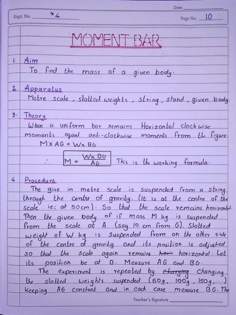 Moment Bar Experiment Procedure | PDF