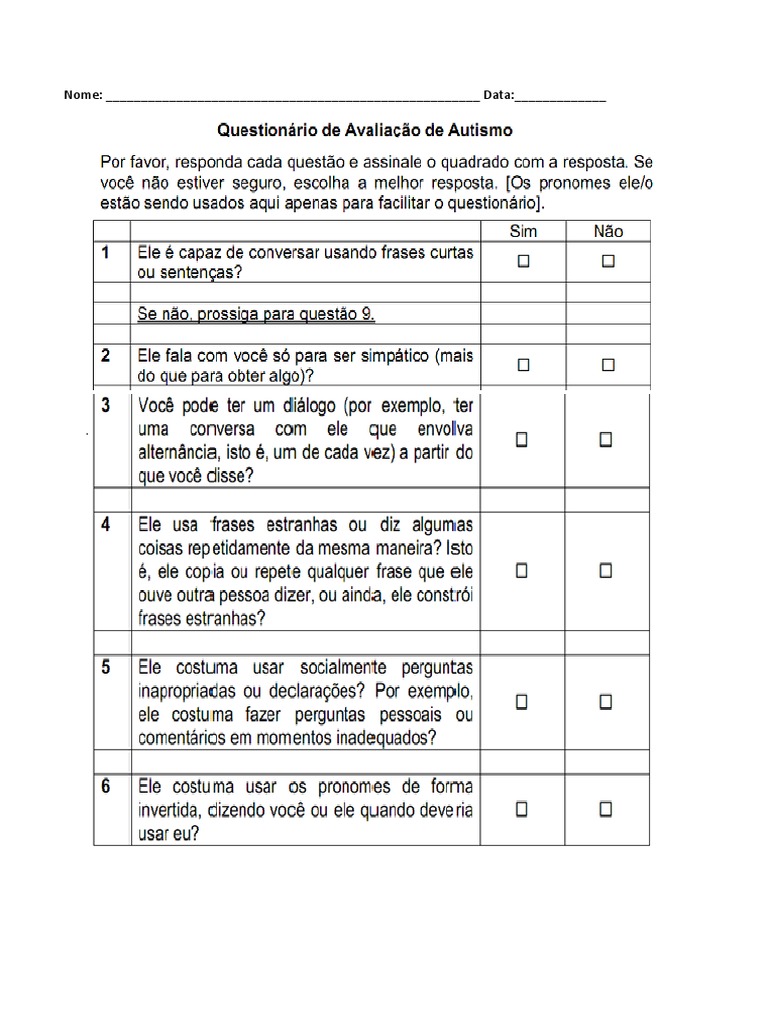 ASQ - Questionário de Avaliação Do Autismo | PDF