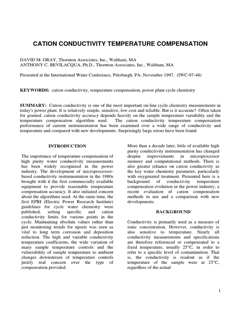 Cation Conductivity Temperature Compensation | PDF | Ph | Electrical ...