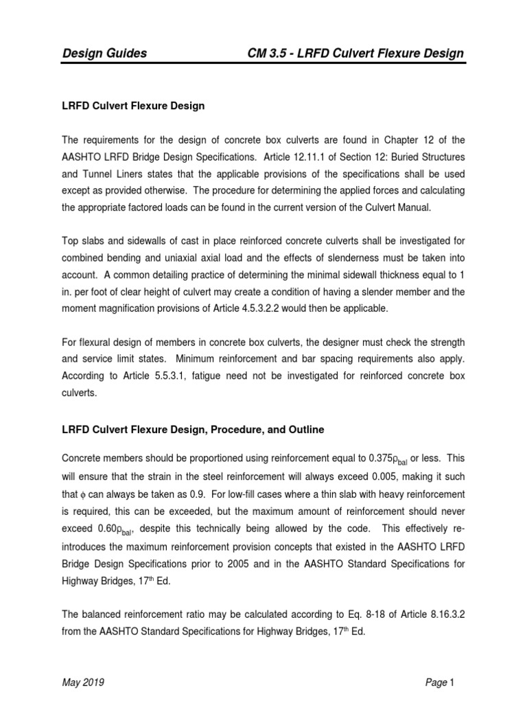 CM 3.5 LRFD Culvert Flexure Design | PDF | Bending | Strength Of Materials CM 3.5 LRFD Culvert Flexure Design | PDF | Bending | Strength Of Materials