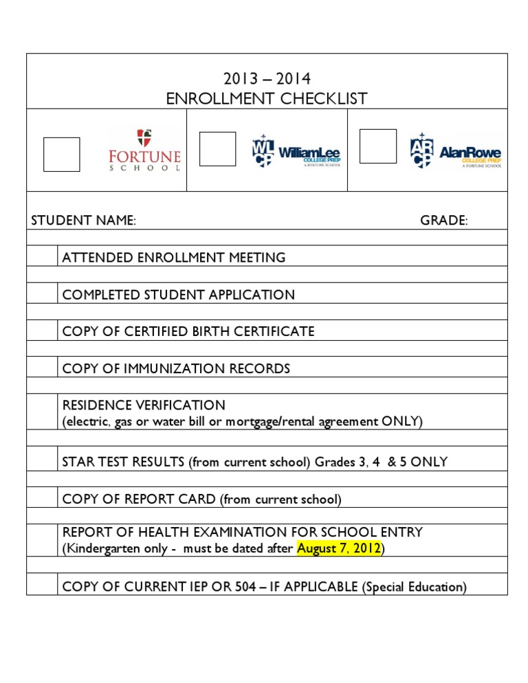 Enrollment Checklist for 2013-2014 | PDF | Career & Growth