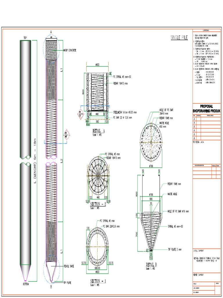 Drawing & Calculation For Spun Pile Diameter 800 MM | PDF | Prestressed ...