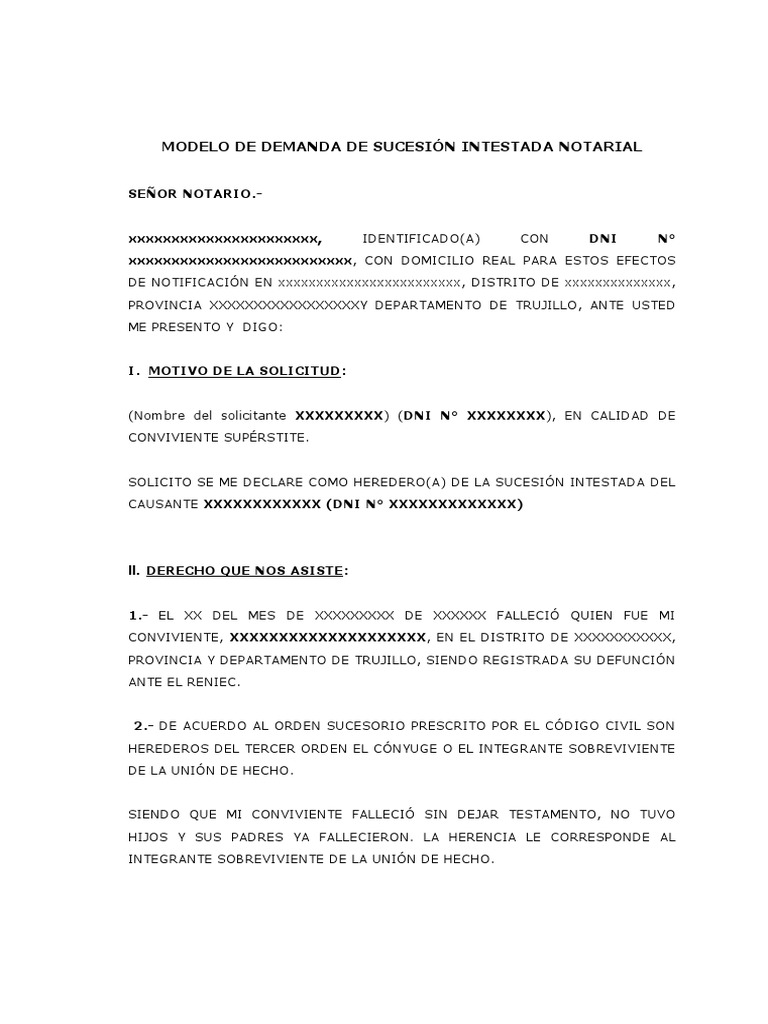 Modelo de Sucesión Intestada Notarial | PDF | Intestacy | Herencia