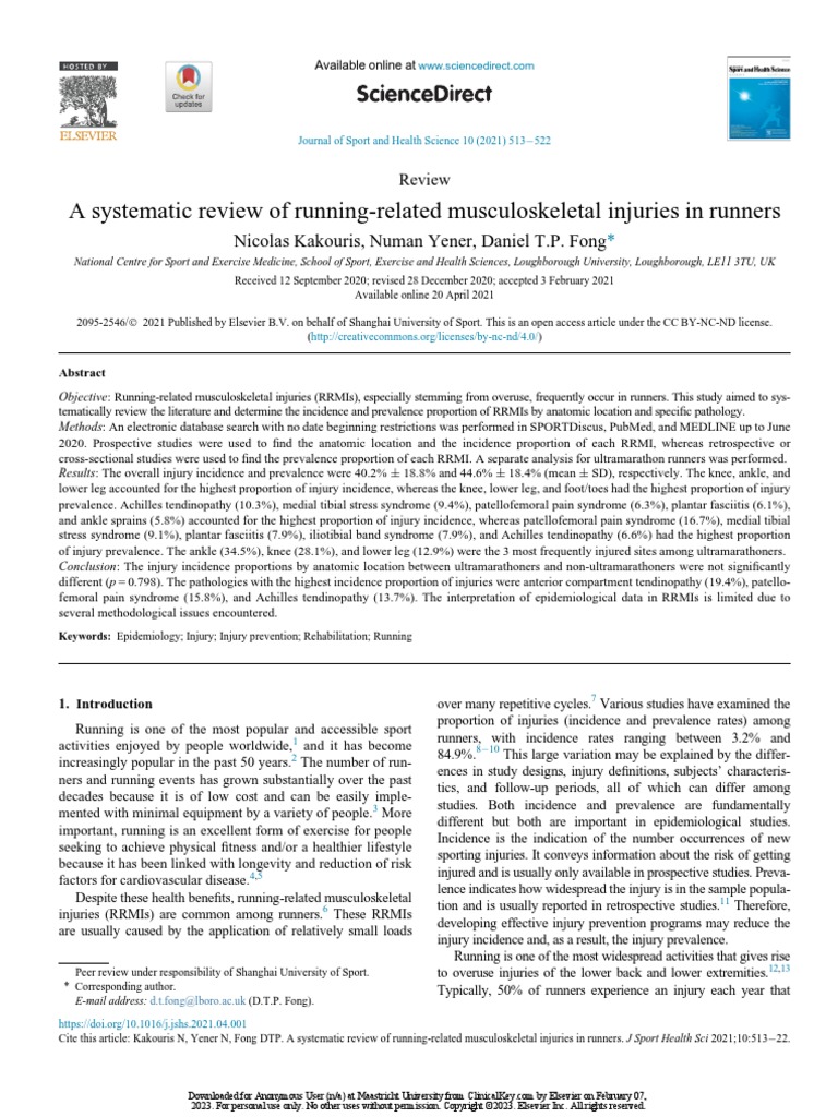 A Systematic Review of Running-Related Musculoskeletal Injuries in Runners | PDF | Ankle | Human Leg