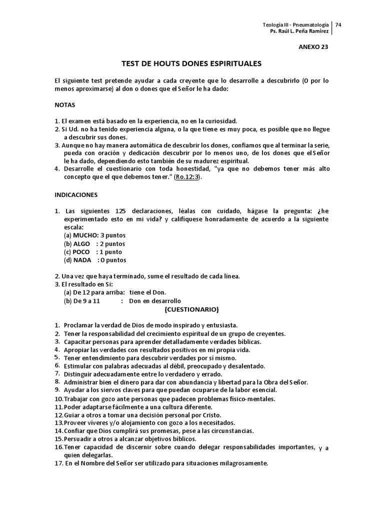 Test para Descubrir Dones Espirituales | PDF | Iglesia Católica | Dios